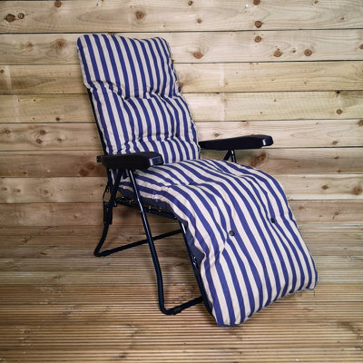 Padded Outdoor Garden Patio Recliner Sun Lounger with Blue Stripes