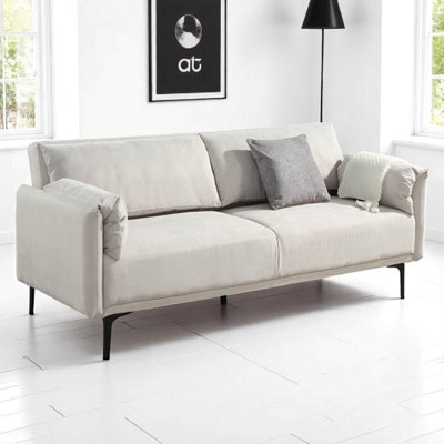 Padstow Fabric Modern Pillow Style 3 Seater Clic Clac Sofa Bed - Natural