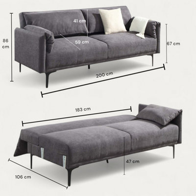 Padstow Fabric Modern Pillow Style 3 Seater Clic Clac Sofa Bed - Natural