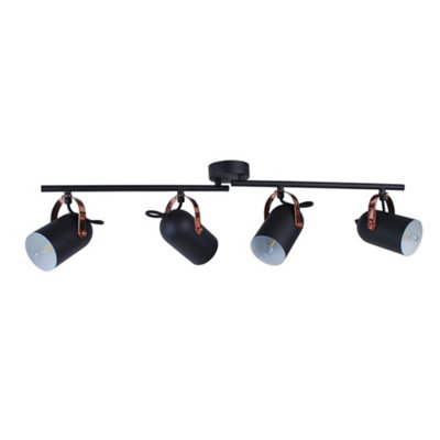 Pagazzi Letto Black and Copper 4 Light Ceiling Spotlight Bar