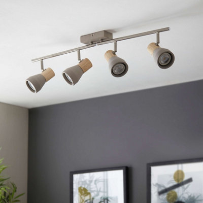 Pagazzi Stoneleigh 4 Concrete and Wood Effect Spotlight Bar Ceiling Light
