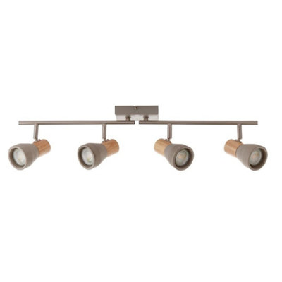 Pagazzi Stoneleigh 4 Concrete and Wood Effect Spotlight Bar Ceiling Light