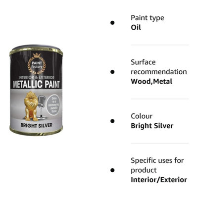 Paint Factory Metallic Paint Interior & Exterior Bright Silver 300ml x 6