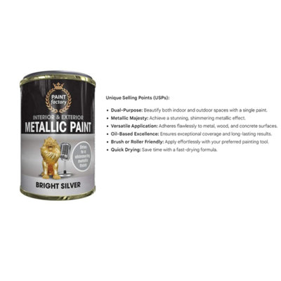 Paint Factory Metallic Paint Interior & Exterior Bright Silver 300ml x 6