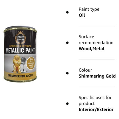 Paint Factory Metallic Paint Interior & Exterior Shimmering Gold 300ml x 3