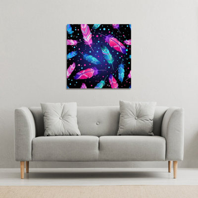 Painted bird feathers (Canvas Print) / 127 x 127 x 4cm | DIY at B&Q
