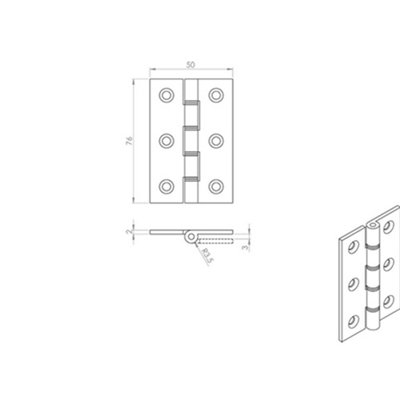 PAIR 76 x 50 x 2.5mm Double Steel Washered Butt Hinge Polished Brass Door