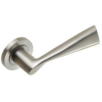 PAIR Angular Design Handle on Round Rose Concealed Fix Satin Stainless ...