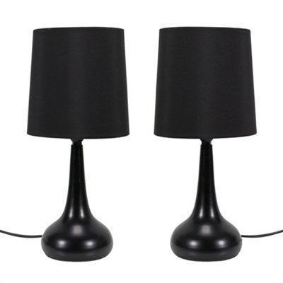 Pair Black Teardrop Touch Dimmer Table Lamps with Black Shade for Bedside Table Bedroom Light