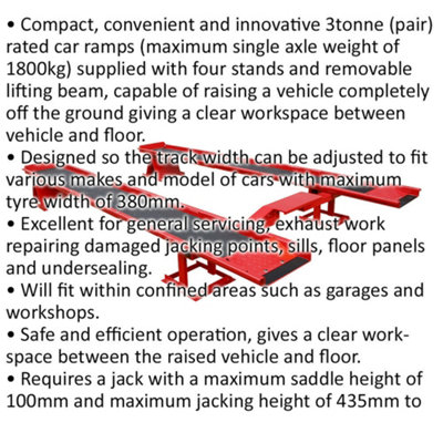 PAIR Car Lifting Ramp - 3 Tonne Capacity - 430mm Max Height - Vehicle ...