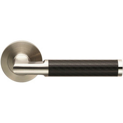 PAIR Carbon Fibre Round Bar Handle on Round Rose Concealed Fix Satin Steel