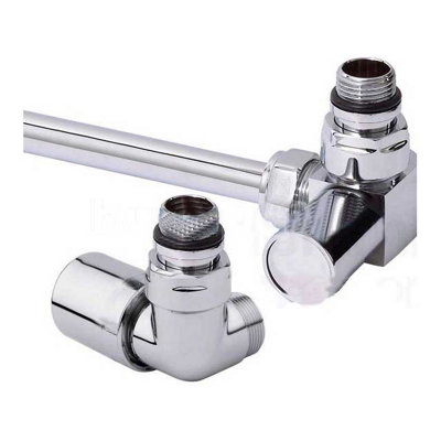 Pair Chrome Radiator Towel Rail Valves Angled Corner 15mm Compression CRNV