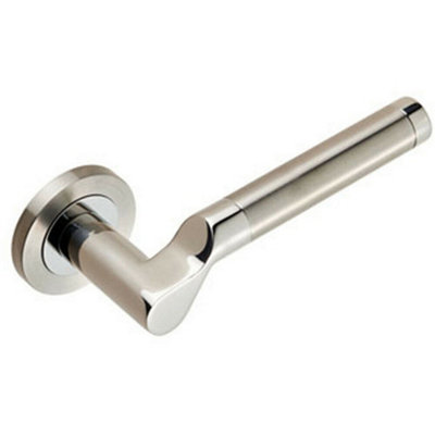 PAIR Cranked Round Bar Lever on Round Rose Concealed Fix Polished Satin ...