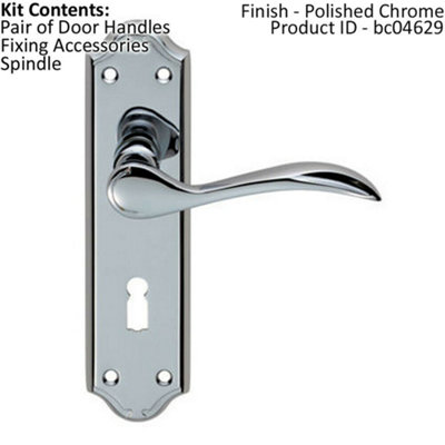 PAIR Curved Door Handle Lever on Lock Backplate 180 x 45mm Polished Chrome