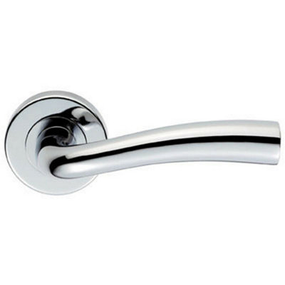PAIR Curved Flowing Flared Handle Concealed Fix Round Rose Polished Chrome