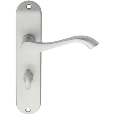 PAIR Curved Handle on Chamfered Bathroom Backplate 180 x 40mm Satin ...