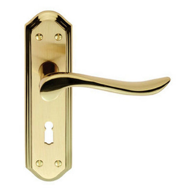 PAIR Curved Lever on Sculpted Edge Backplate 180 x 48mm Satin/Polished ...