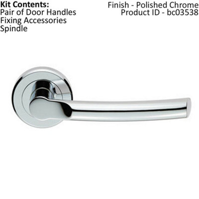 PAIR Curved Round Bar Handle on Round Rose Concealed Fix Polished Chrome