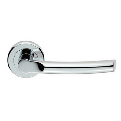 PAIR Curved Round Bar Handle on Round Rose Concealed Fix Polished Chrome