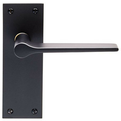 PAIR Flat Straight Handle on Slim Latch Backplate 150 x 50mm Matt Black