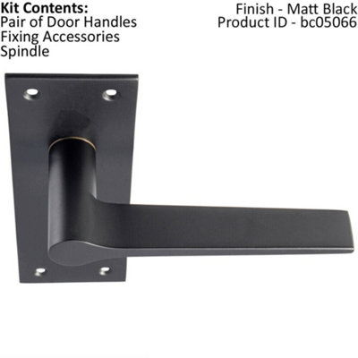 PAIR Flat Straight Handle on Slim Lock Backplate 150 x 50mm Matt Black