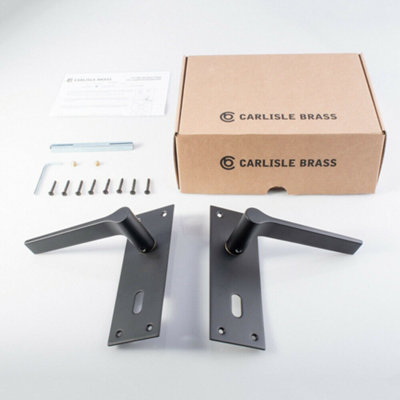 PAIR Flat Straight Handle on Slim Lock Backplate 150 x 50mm Matt Black