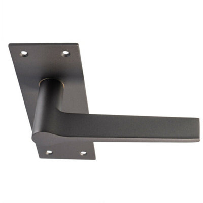 PAIR Flat Straight Handle on Slim Lock Backplate 150 x 50mm Matt Bronze ...