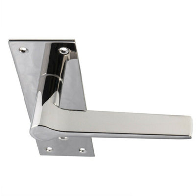 PAIR Flat Straight Handle on Slim Lock Backplate 150 x 50mm Polished Nickel