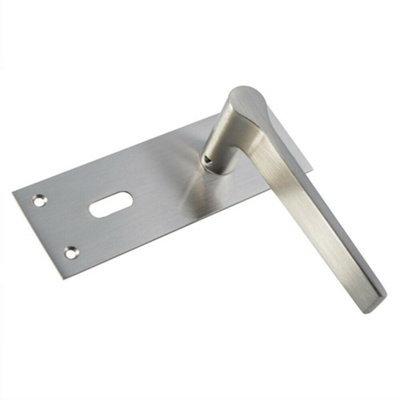 PAIR FLAT STRAIGHT HANDLE ON SLIM LOCK BACKPLATE 150 X 50MM SATIN NICKEL