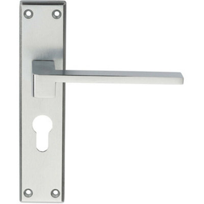 PAIR Flat Straight Lever on Euro Backplate Handle 180 x 40mm Satin ...