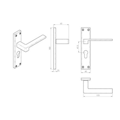 PAIR Flat Straight Lever on Euro Backplate Handle 180 x 40mm Satin Chrome