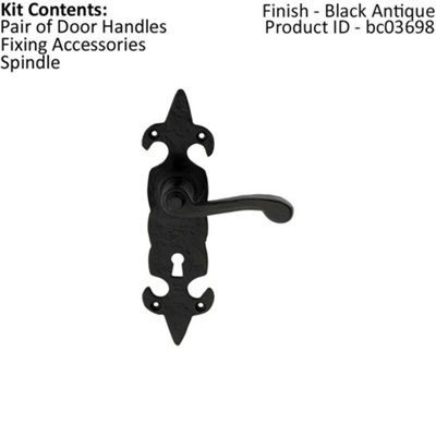 PAIR Forged Scroll Lever Handle on Lock Backplate 206 x 57mm Black Antique