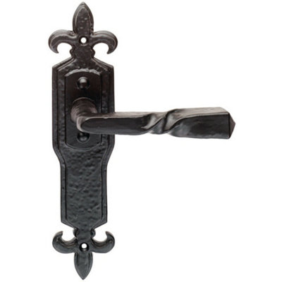PAIR FORGED TWISTED ORNATE LEVER ON LATCH BACKPLATE 226 X 50MM BLACK ...
