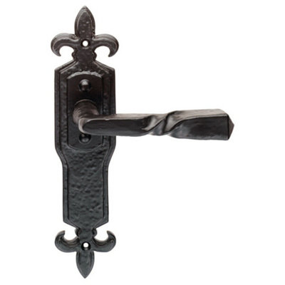 PAIR FORGED TWISTED ORNATE LEVER ON LATCH BACKPLATE 226 X 50MM BLACK ...