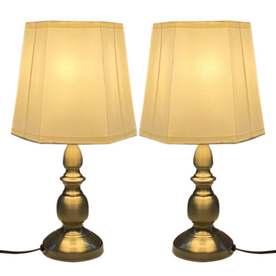 Pair Harvard Antique Brassed Touch Table Lamp with Cream Hexagon Shade ...