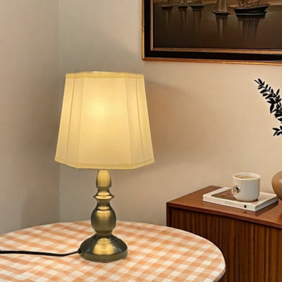 Pair Harvard Antique Brassed Touch Table Lamp with Cream Hexagon Shade ...
