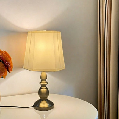 Pair Harvard Antique Brassed Touch Table Lamp with Cream Hexagon Shade ...