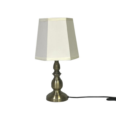 Pair Harvard Antique Brassed Touch Table Lamp with Cream Hexagon Shade ...