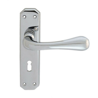 PAIR Heavy Duty Handle on Angular Lock Backplate 180 x 40mm Polished ...