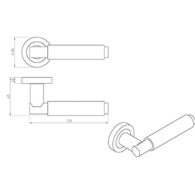 PAIR Knurled Grip Round Bar Handle on Round Rose Concealed Fix Antique ...