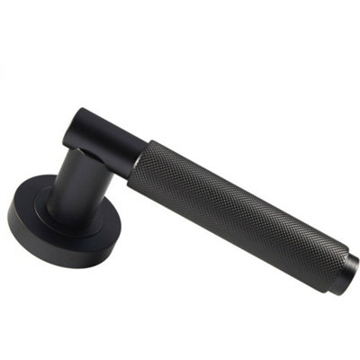 PAIR Knurled Grip Round Bar Handle on Round Rose Concealed Fix Matt Black