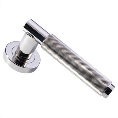 PAIR Knurled Grip Round Bar Lever on Round Rose Concealed Fix Polished ...