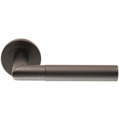 PAIR Knurled Round Bar Handle on Round Rose Concealed Fix Matt Black