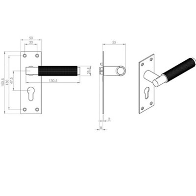 PAIR Knurled Round Handle on Slim Euro Lock Backplate 150 x 50mm Satin ...