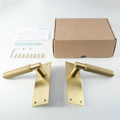 PAIR Knurled Round Handle on Slim Latch Backplate 150 x 50mm Satin Brass