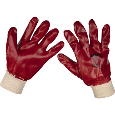 PAIR - LARGE General Purpose PVC Gloves - Knitted Wrists - Waterproof ...