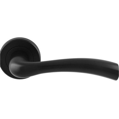 PAIR Matt Black Door Handle Curved Flowing Flared Lever Round Rose ...