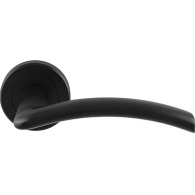 PAIR Matt Black Door Handle Flat Arched Style Lever On Round Rose ...