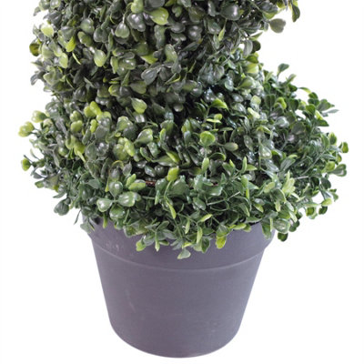 Pair of 90cm (3ft) Tall Artificial Boxwood Tower Trees Topiary Spiral Top