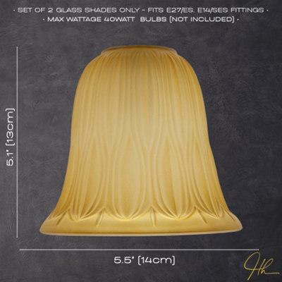Pair of Amber Etched Glass Shades with Traditional Shape for E14 and E27